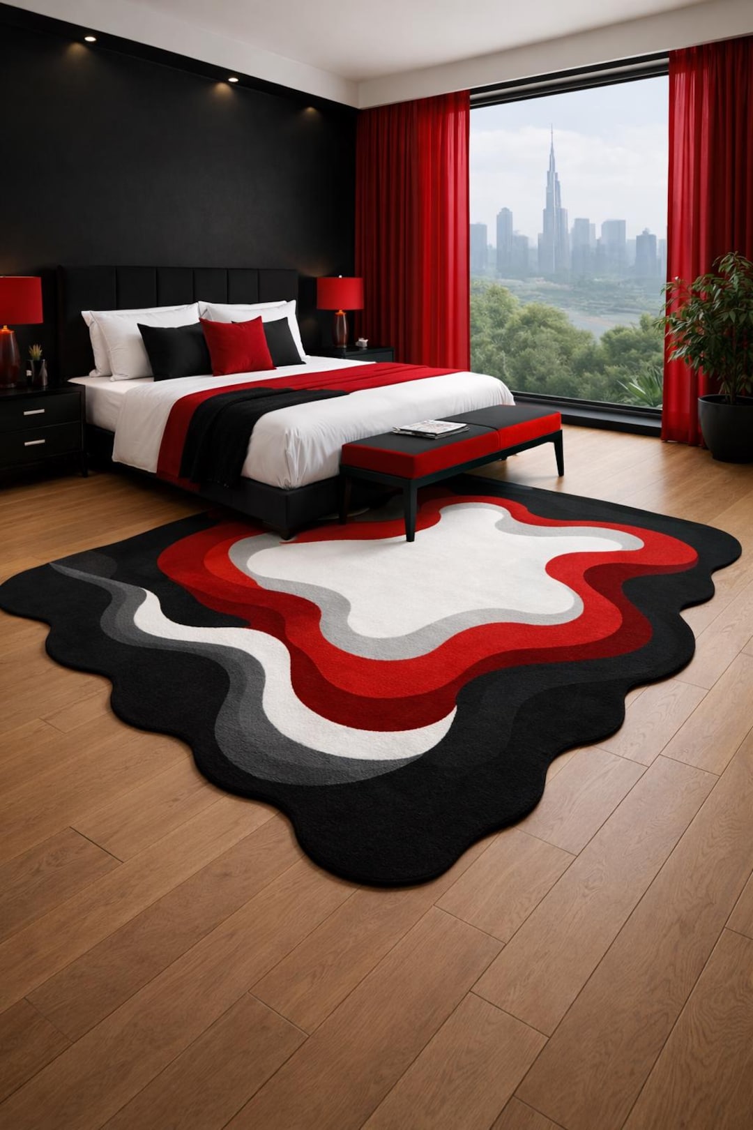 Black Red Ivory Hand Tufted Wool Area Rug Multiple 4x6 Size 5x8 6x9 ...