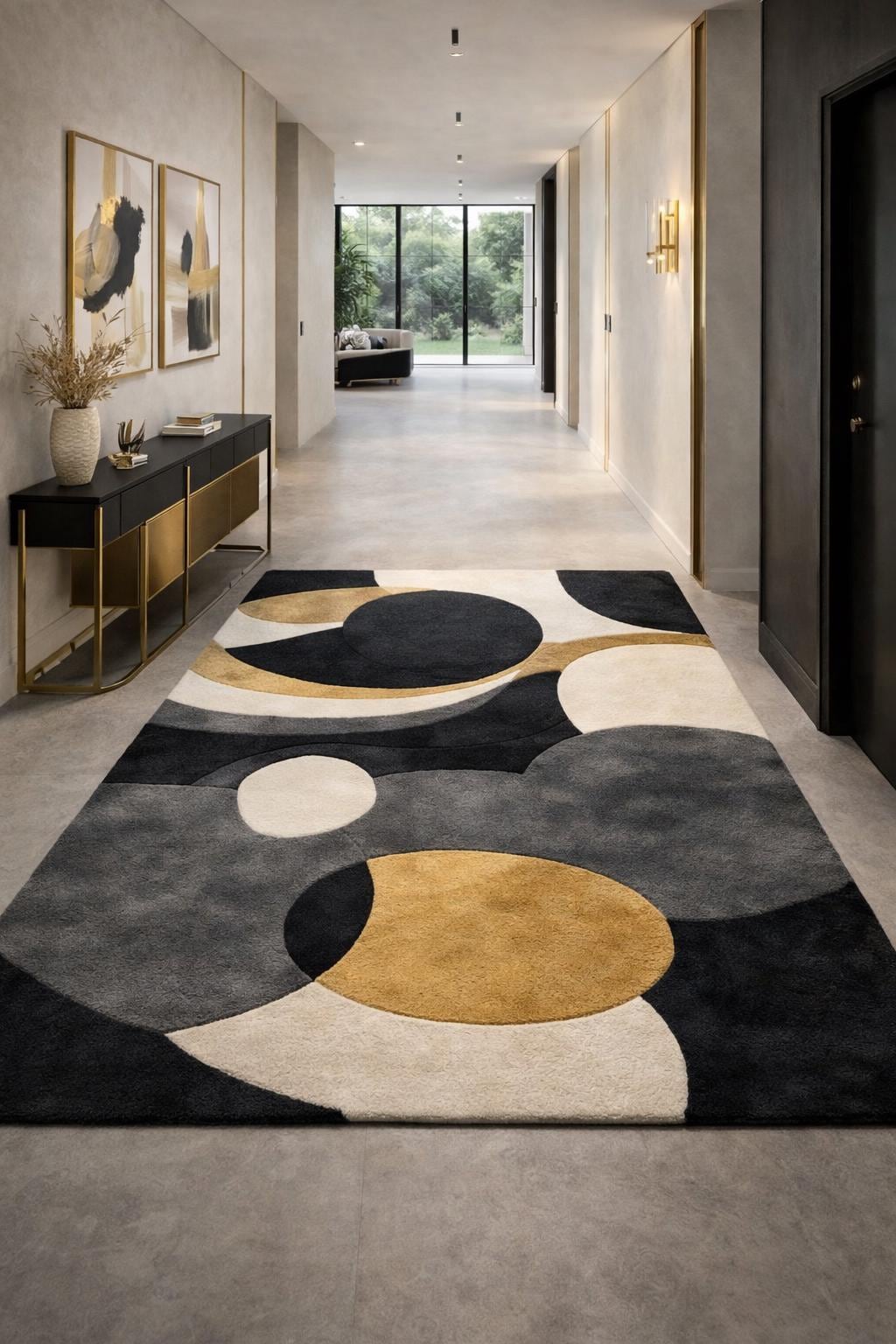 Black Gold Abstract Area Rug Mid Century Modern Luxury Geometric ...
