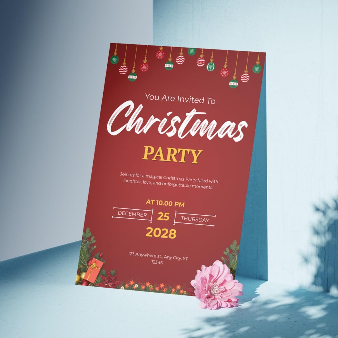 Digital Christmas Party Invitation – Editable & Printable Card ...
