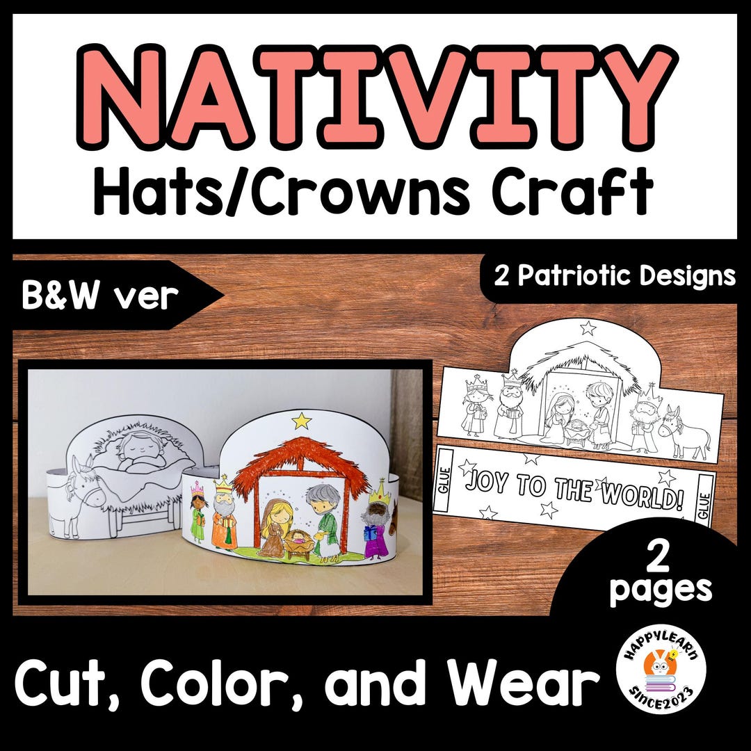 Nativity Crown Craft Coloring and DIY Activity | Hat Headband Crown ...