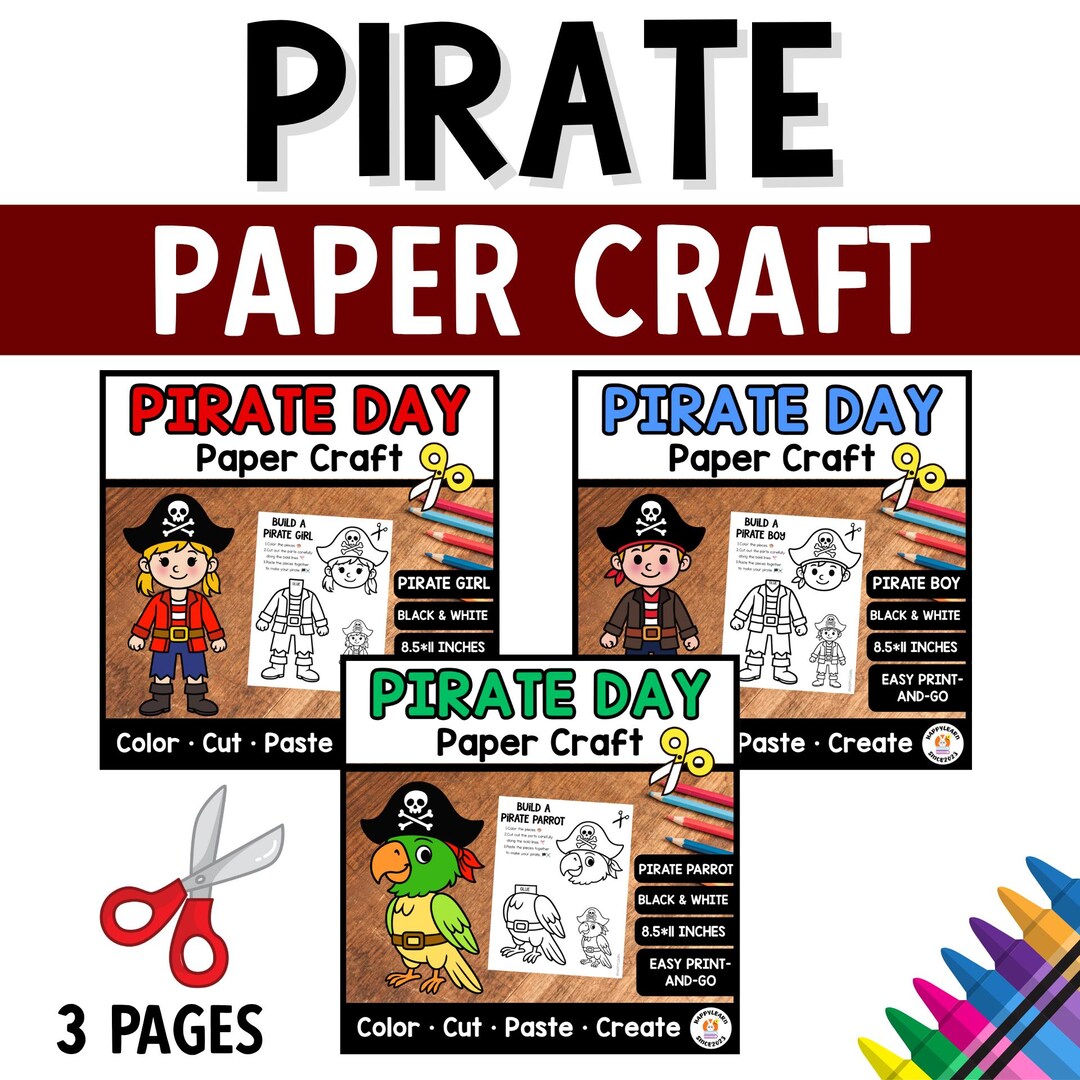 Pirate Day Paper Craft Printable | Cut and Paste Pirate Boy, Girl ...