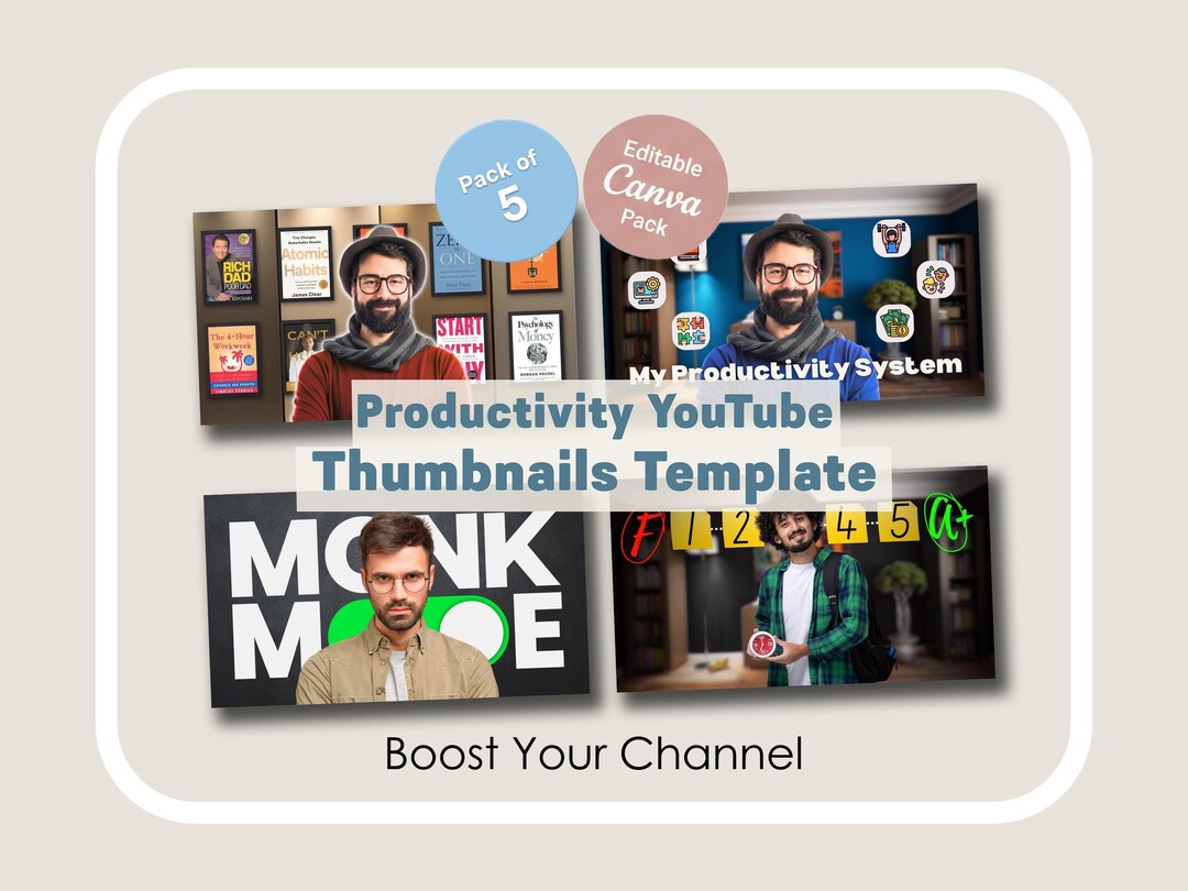 Productivity Youtube Thumbnail Templates Editable Canva Pack (digital ...