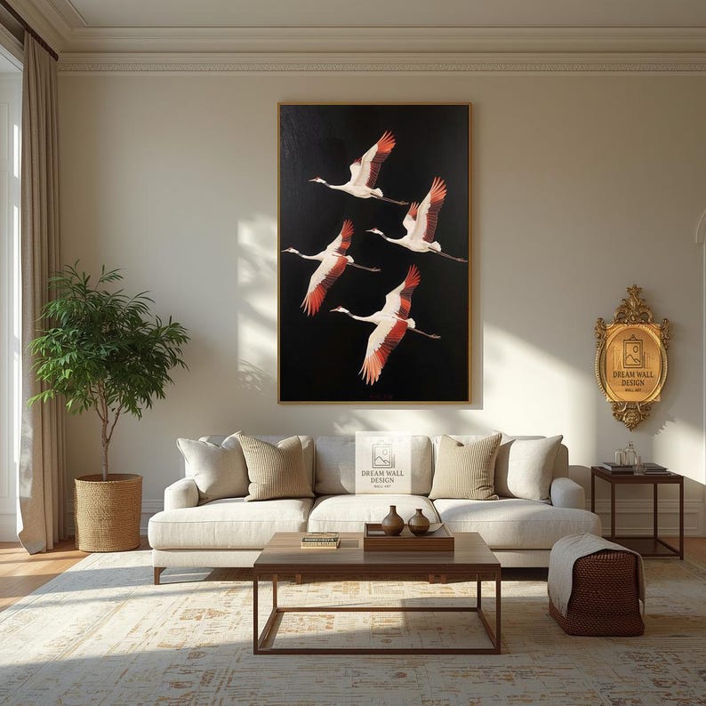 Minimalist Red-crowned Cranes Art – Japanese Zen Decor (digital ...