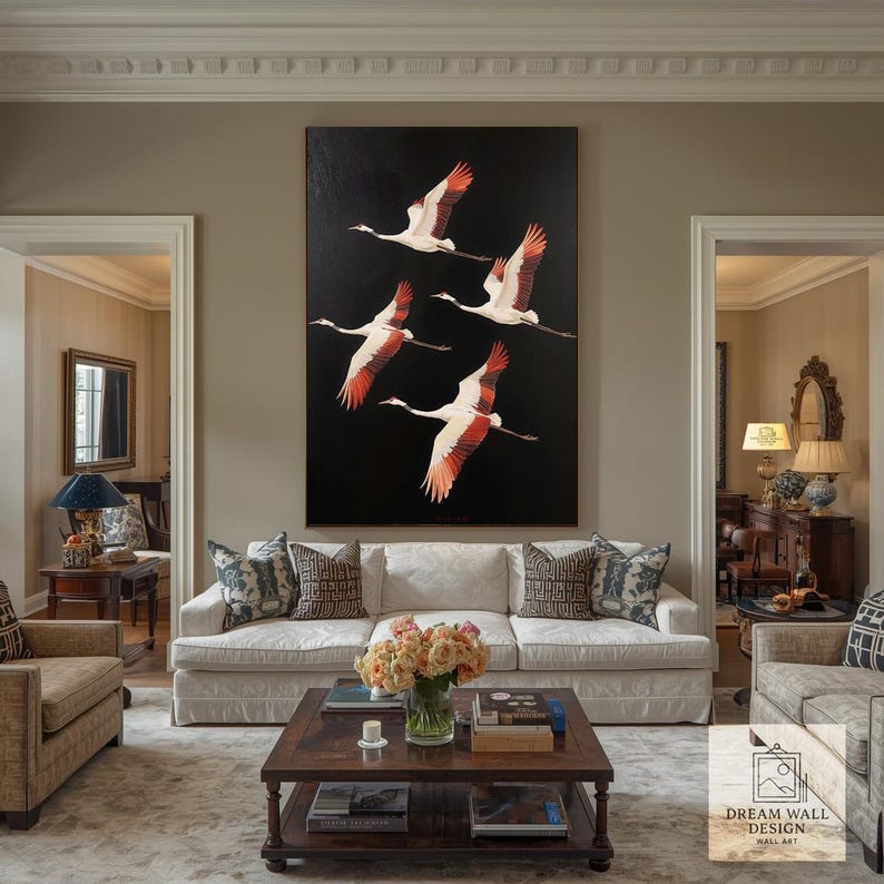 Minimalist Red-crowned Cranes Art – Japanese Zen Decor (digital ...