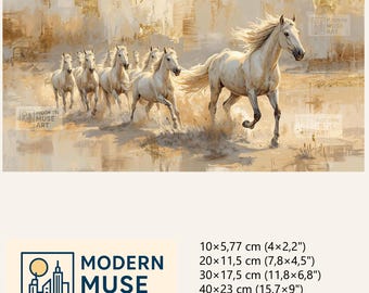 Golden Running Horses Art – Elegant White Horse Herd Abstract Landscape ...