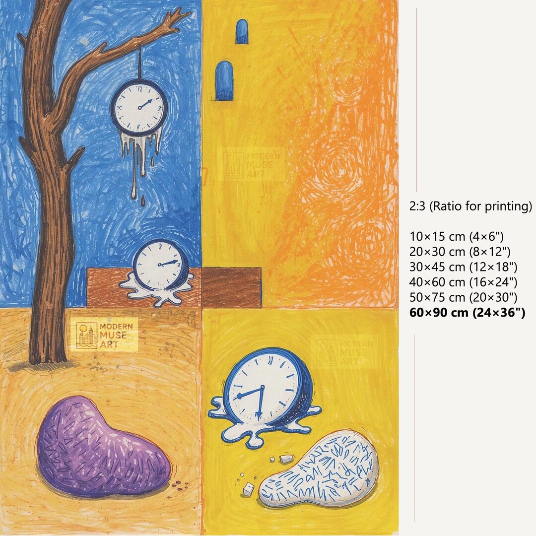 Surreal Melting Clocks Art Print – Modern Abstract Salvador-style Wall ...