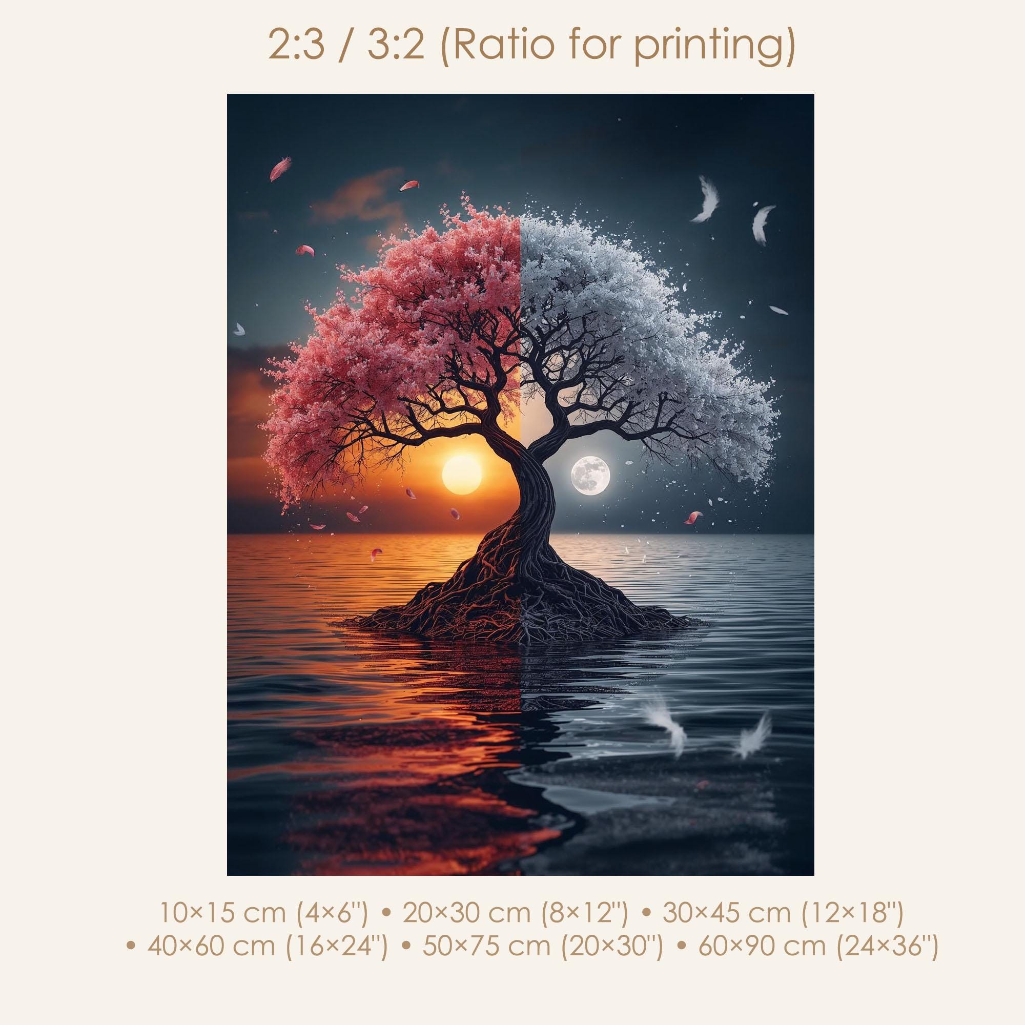 Sun and Moon Tree of Life Wall Art – Yin Yang Balance Nature Artwork ...