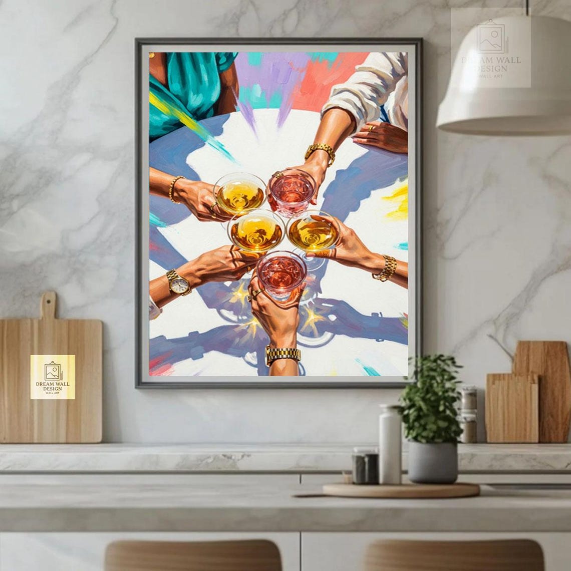 Cheers Wall Art – Friends Toasting Painting, Colorful Cocktail Print ...