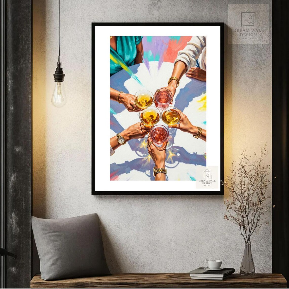 Cheers Wall Art – Friends Toasting Painting, Colorful Cocktail Print ...