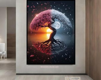 Sun and Moon Tree of Life Wall Art – Yin Yang Balance Nature Artwork ...