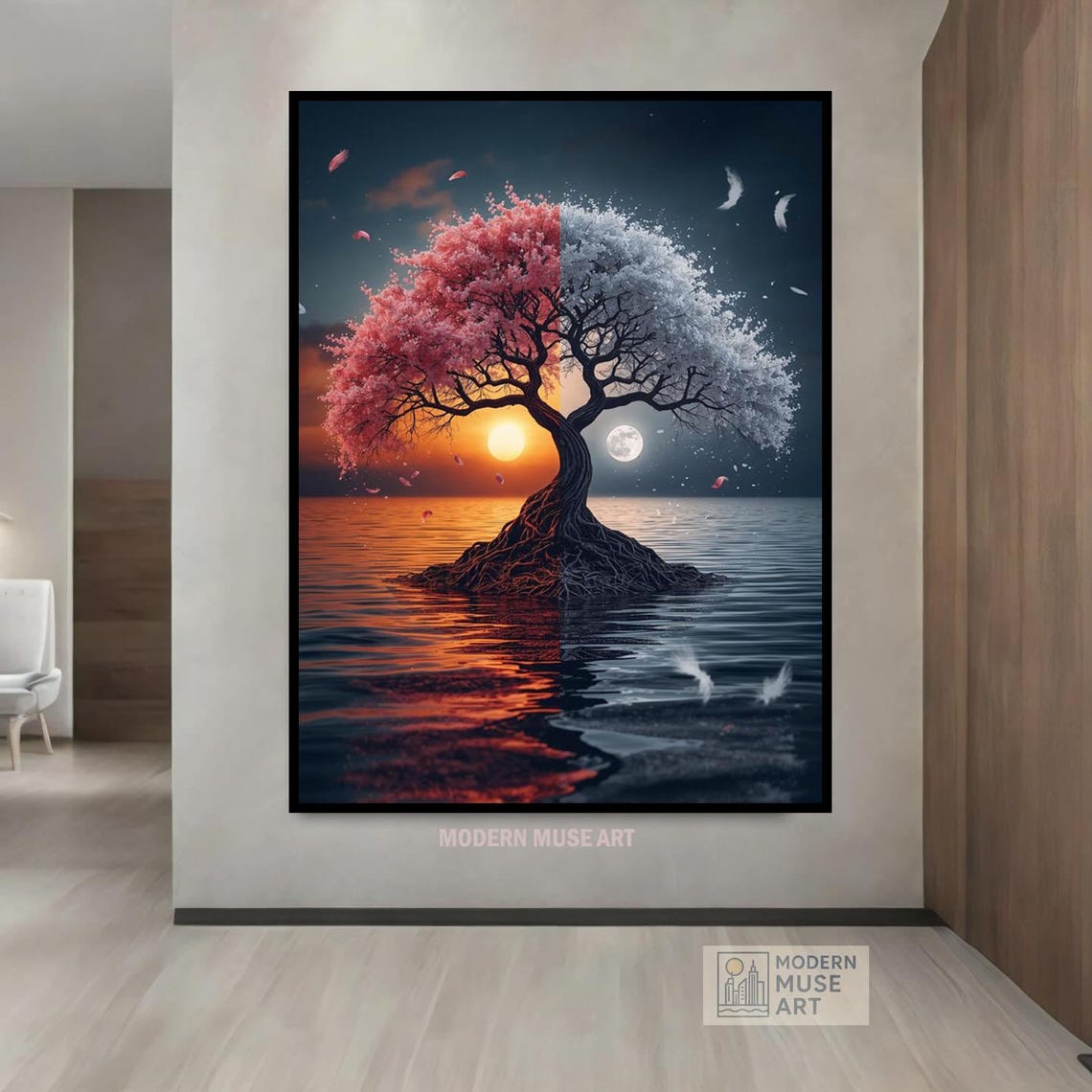 Sun and Moon Tree of Life Wall Art – Yin Yang Balance Nature Artwork ...