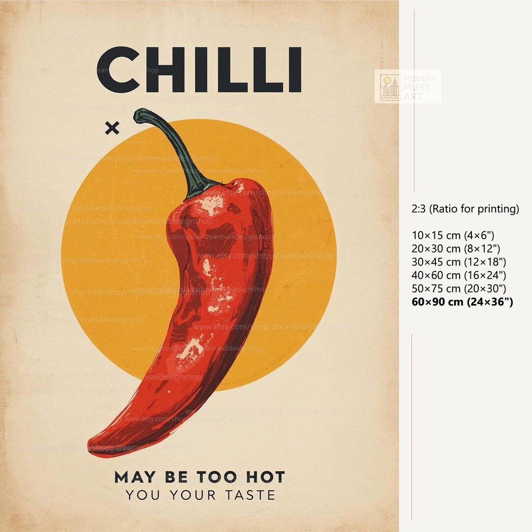 Vintage Chilli Pepper Poster | Spicy Kitchen Wall Decor | Retro Food ...