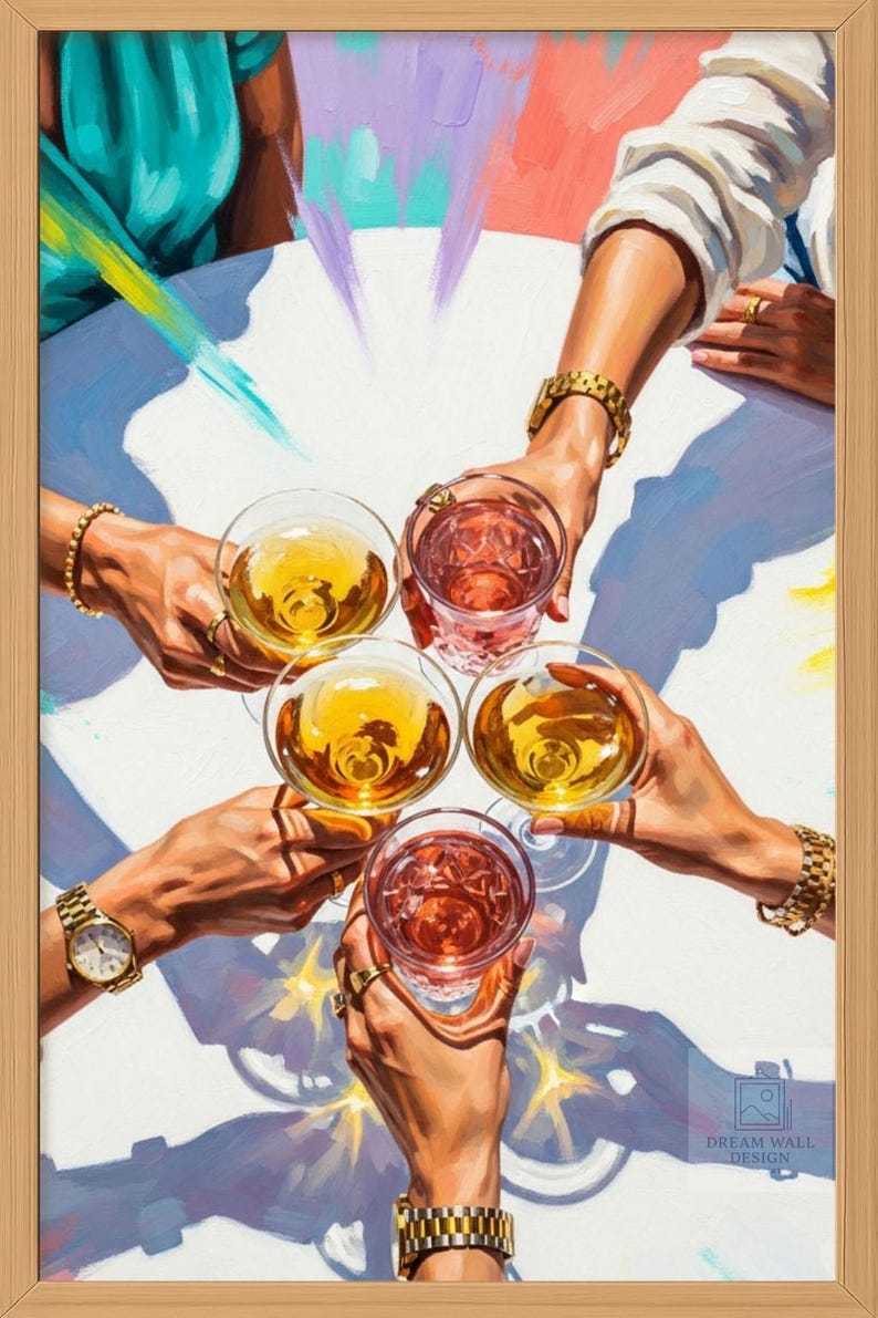 Cheers Wall Art – Friends Toasting Painting, Colorful Cocktail Print ...