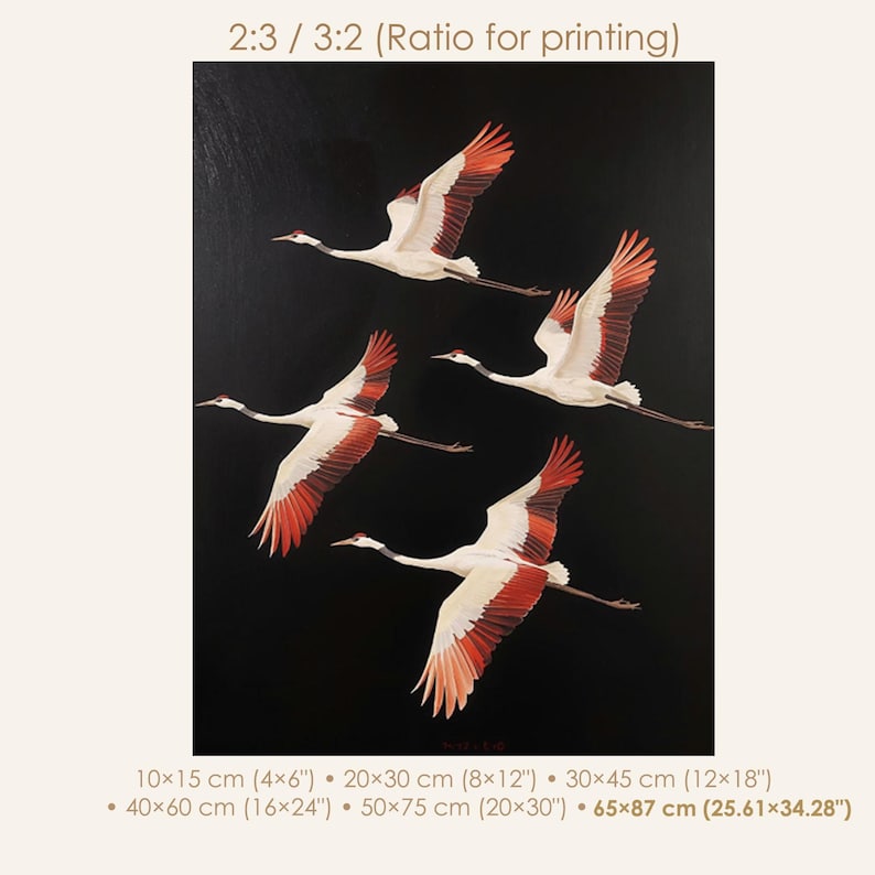 Minimalist Red-crowned Cranes Art – Japanese Zen Decor (digital ...