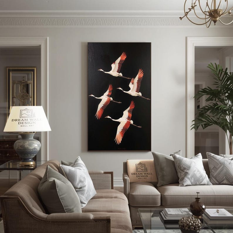 Minimalist Red-crowned Cranes Art – Japanese Zen Decor (digital ...