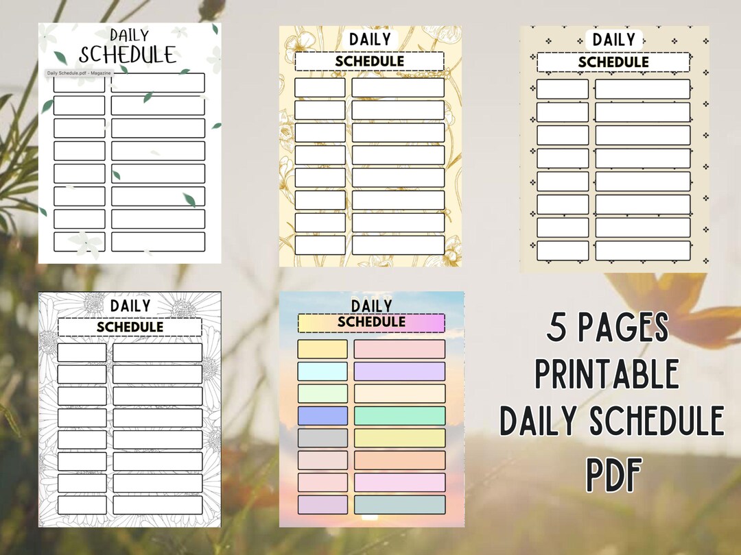 5 Pages Daily Schedule - 5 Printable PDF - Cute - Digital Download - Etsy