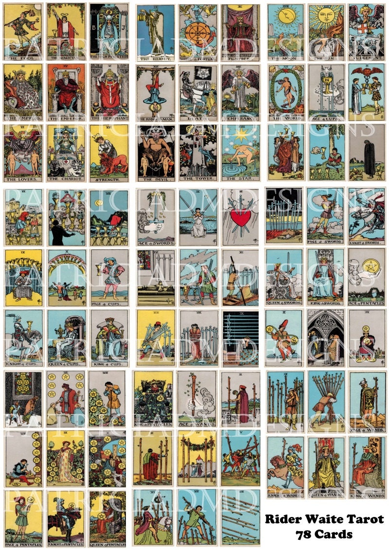 Rider Waite Tarot Cards Set Of 78 Cards Printable 3 5 X 2 5 Each Card