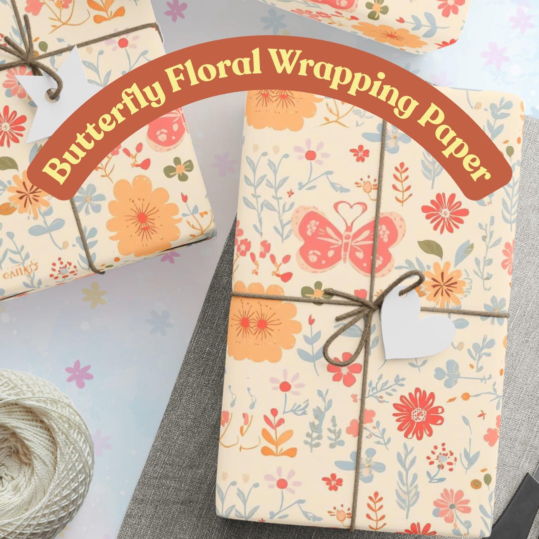 Butterfly Floral Wrapping Paper, Birthday Wrapping Paper, Butterfly ...