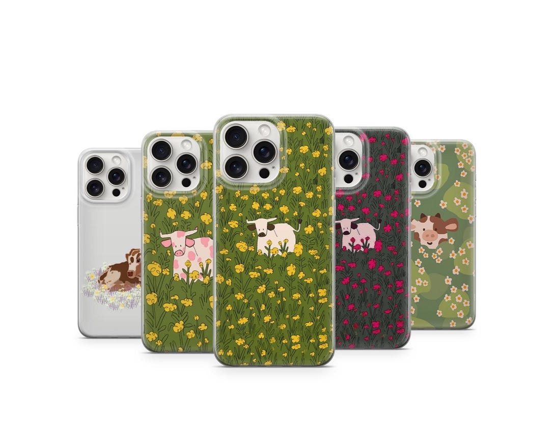 Cottagecore Cow Phone Case: Floral Farm Art - Etsy
