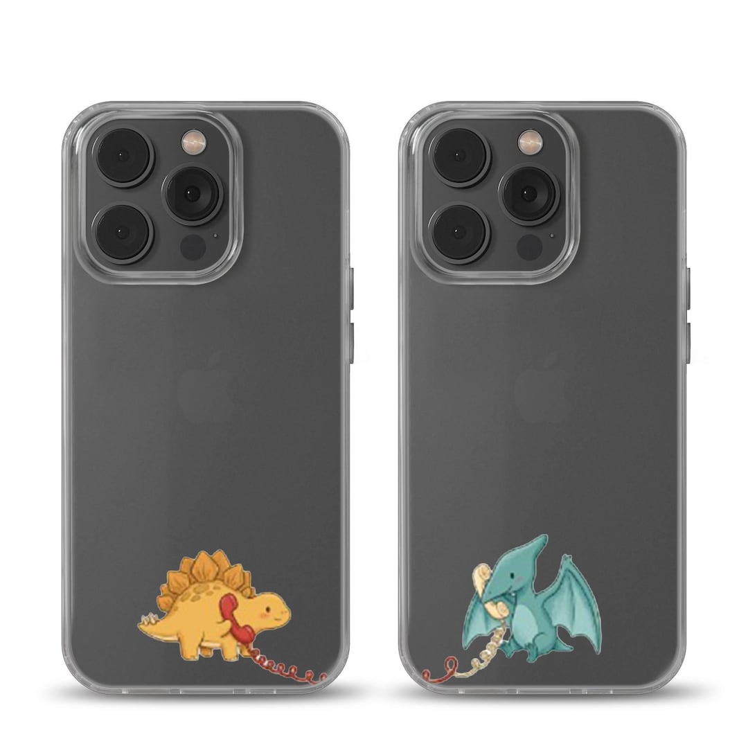 Matching Dino Phone Couple Cases, Cute Pterodactyl and Stegosaurus ...