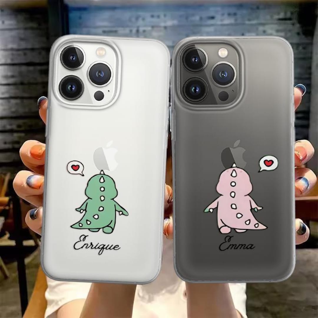 Dinosaur Matching Phone Case Couple Custom Name Cover for iPhone 16e ...
