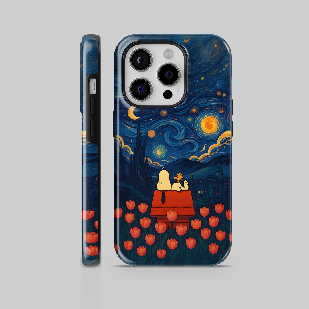 Starry Night Snoopy Phone Case, Preppy Cute Aesthetic Cartoon Art Tough ...
