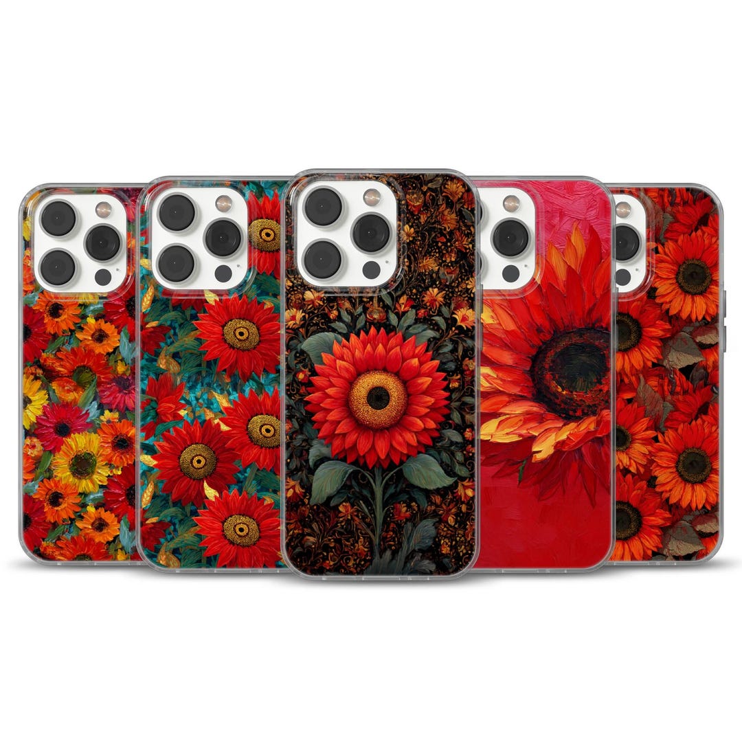 RED SUNFLOWERS Phone Case Sunflower Painted Art Case Cover for iPhone ...