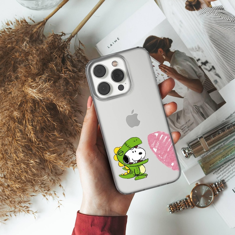 Dinosaur Snoopy Couple Phone Case, Matching Cartoon Cover, Cute Clear ...