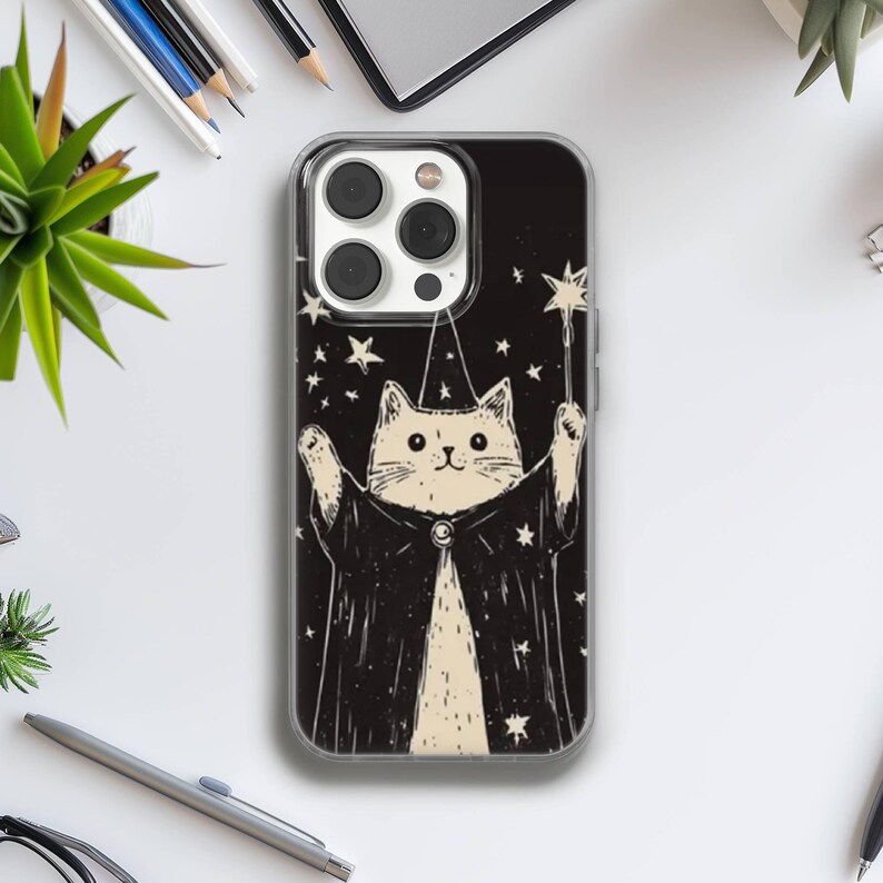 Wizard Magician Cat Phone Case, Mystical Feline Magic Design, Celestial ...