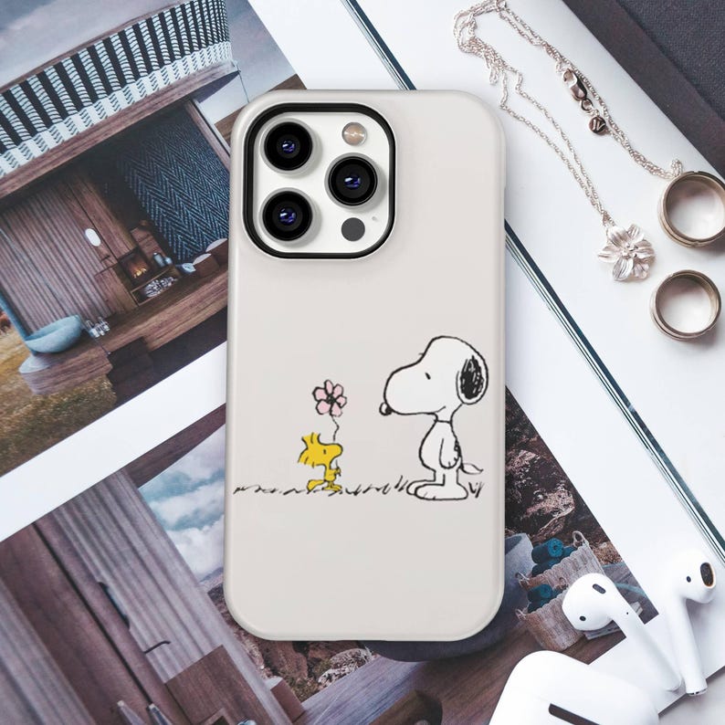 Snoopy and Woodstock Tough Phone Case, Cartoon Minimalist Design - Etsy ...