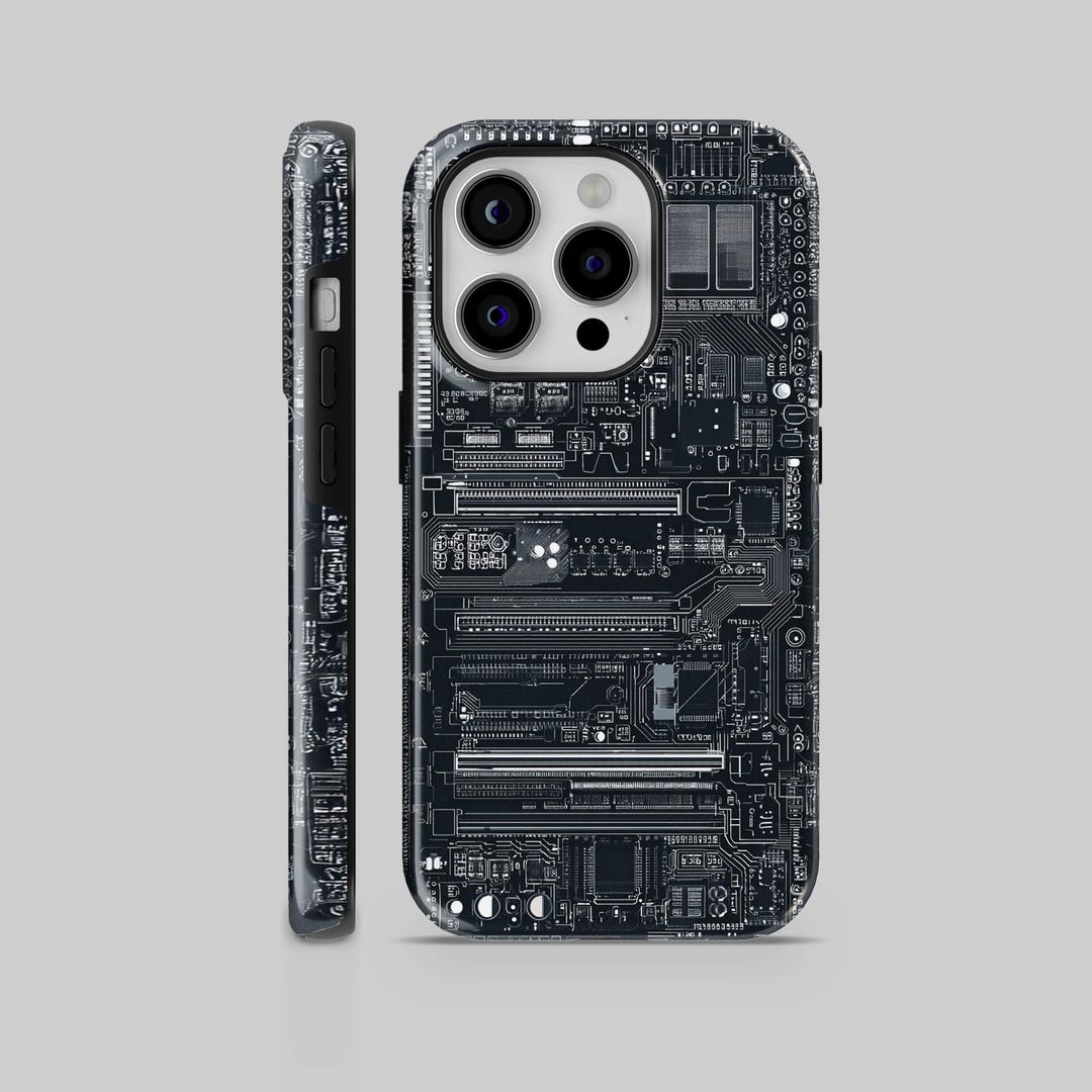 Black Trendy Circuit Board Phone Case, Cyberpunk PCB Motherboard Tech ...