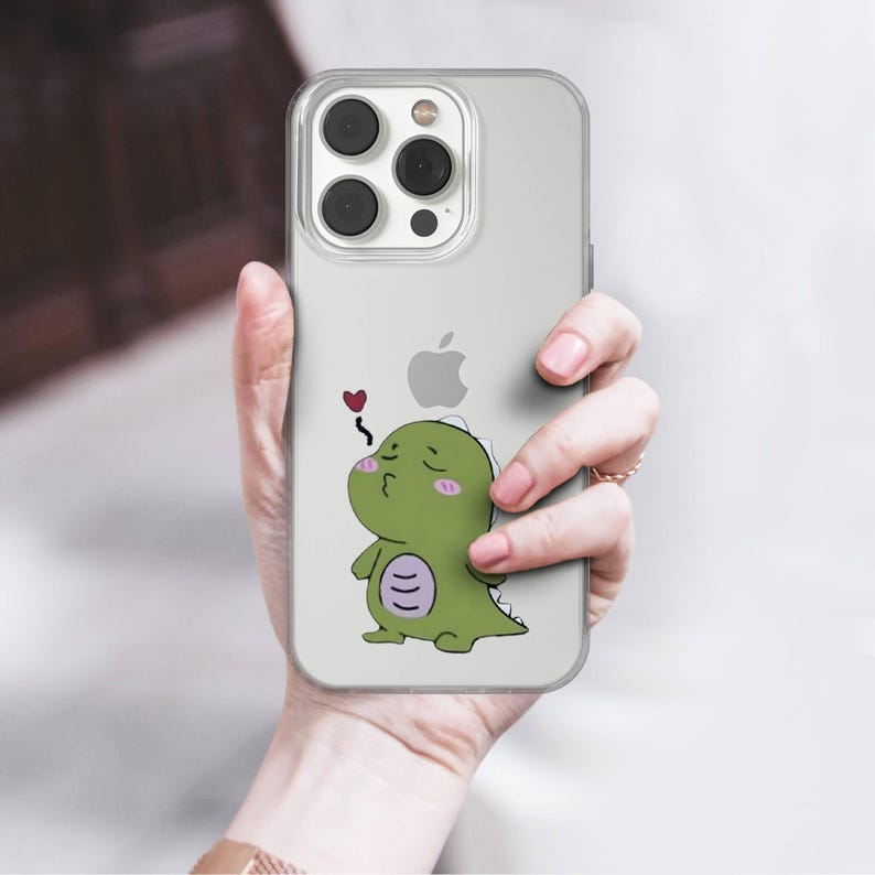Cute Cartoon Dinosaur Matching Phone Case Clear Couple Cover for iPhone ...