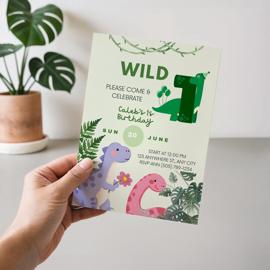 Dinosaur Invitation, Editable Canva Template, Dino Party Printable ...