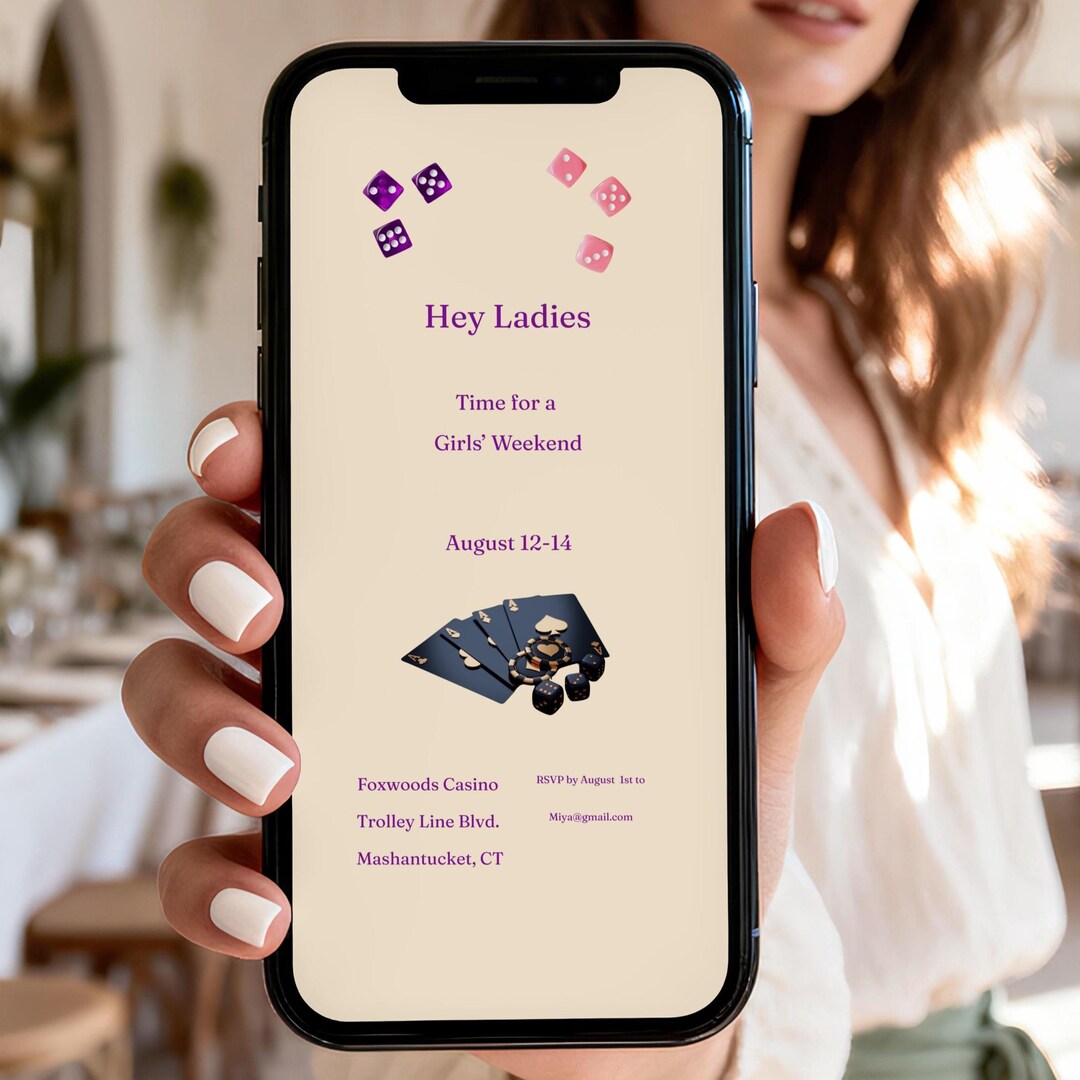 Girls' Weekend Animated Phone Invitation: Casino Themed Editable in ...