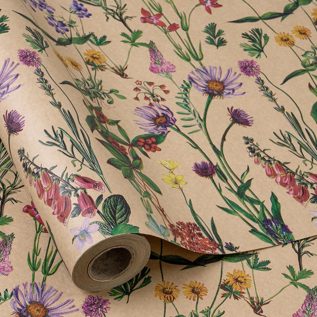 Wildflower Kraft Wrapping Paper – Vintage Botanical Floral Gift Wrap - Etsy