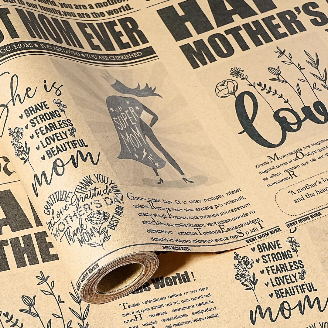 Mother's Day Newspaper Gift Wrap, Super Mom Kraft Paper Roll - Etsy