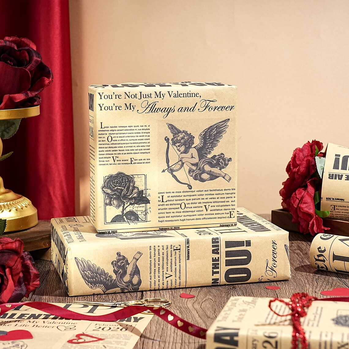 Vintage Cupid Post Valentine Wrapping Paper, Vintage Cupid Post ...