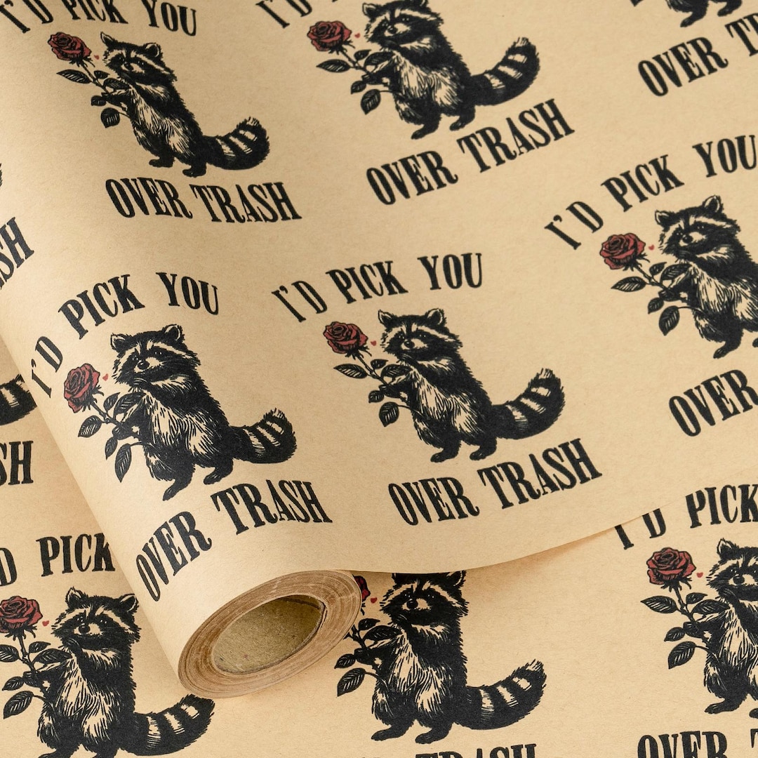 Trash Panda Valentine Wrapping Paper, Funny Raccoon Gift Wrap, Kraft ...