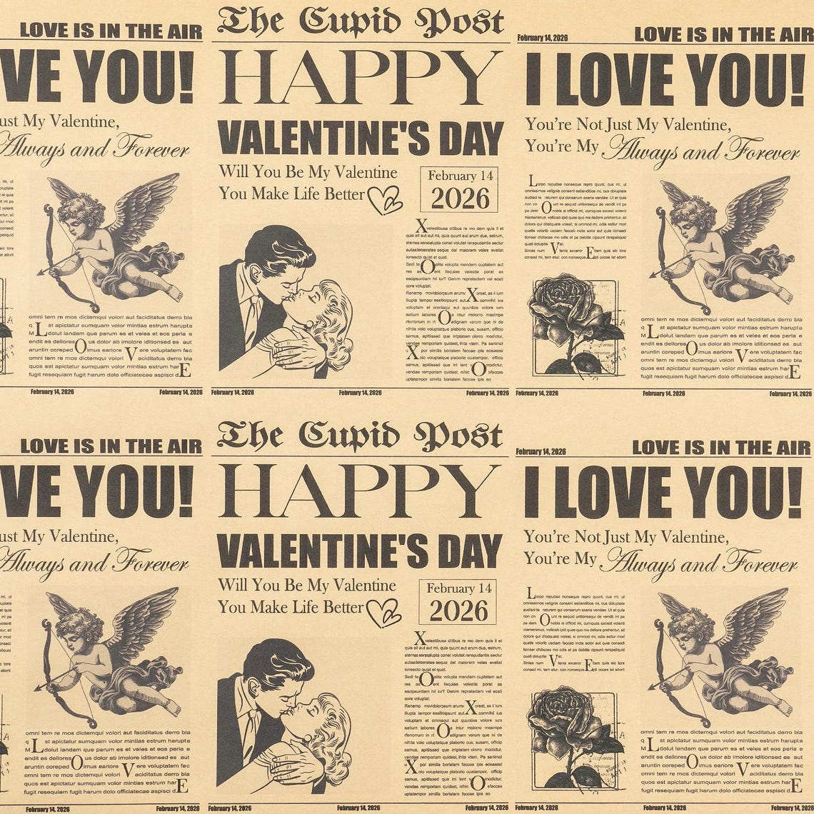 Vintage Cupid Post Valentine Wrapping Paper, Vintage Cupid Post ...