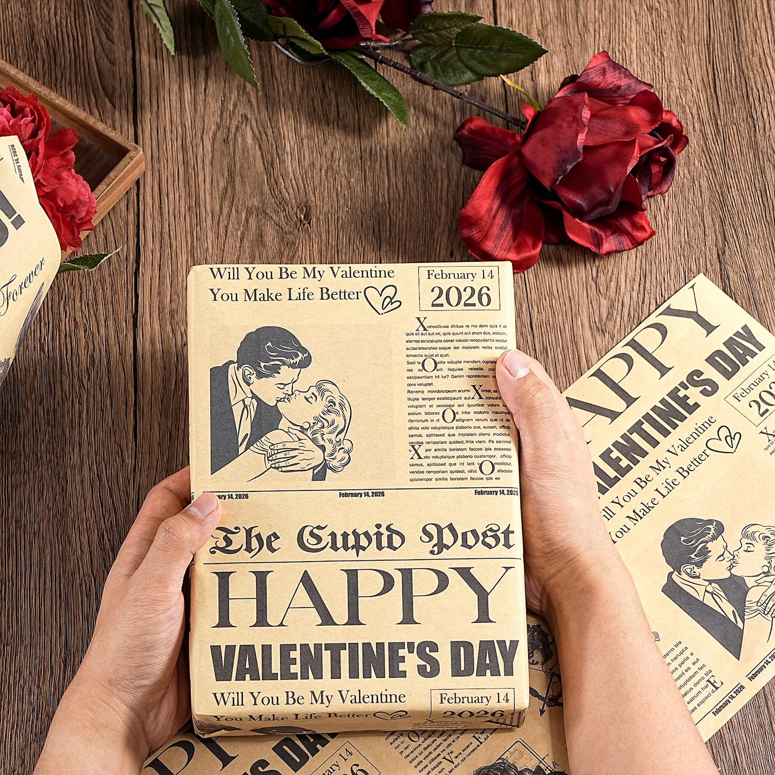 Vintage Cupid Post Valentine Wrapping Paper, Vintage Cupid Post ...