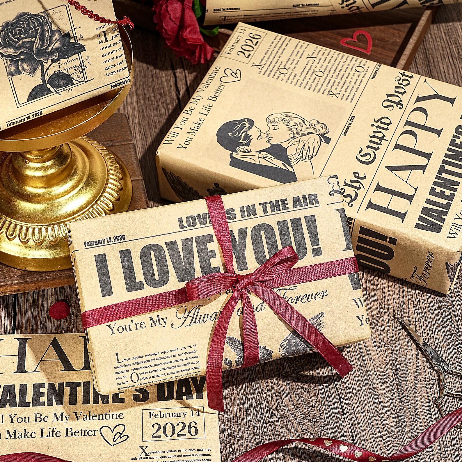 Vintage Cupid Post Valentine Wrapping Paper, Vintage Cupid Post ...