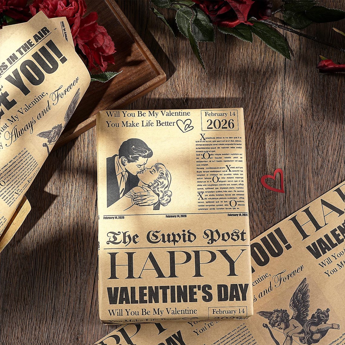 Vintage Cupid Post Valentine Wrapping Paper, Vintage Cupid Post ...