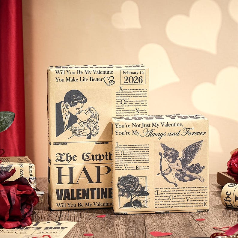 Vintage Cupid Post Valentine Wrapping Paper, Vintage Cupid Post ...