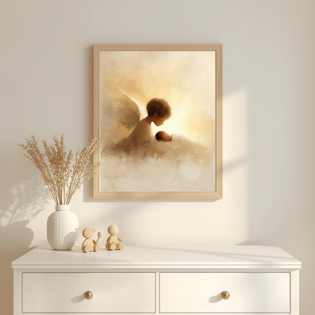 Guardian Angel Nursery Art Printable | Angel Watching Over Baby ...