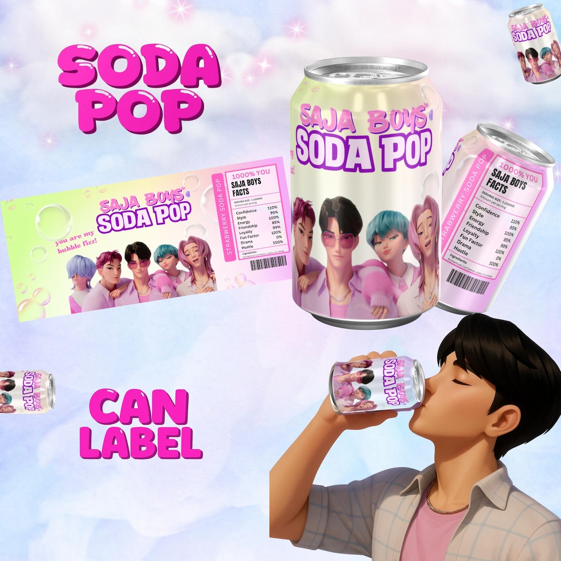 Kpop Demons Hunter Printable | Saja Boys Soda Can Labels | 4 Color Soda ...