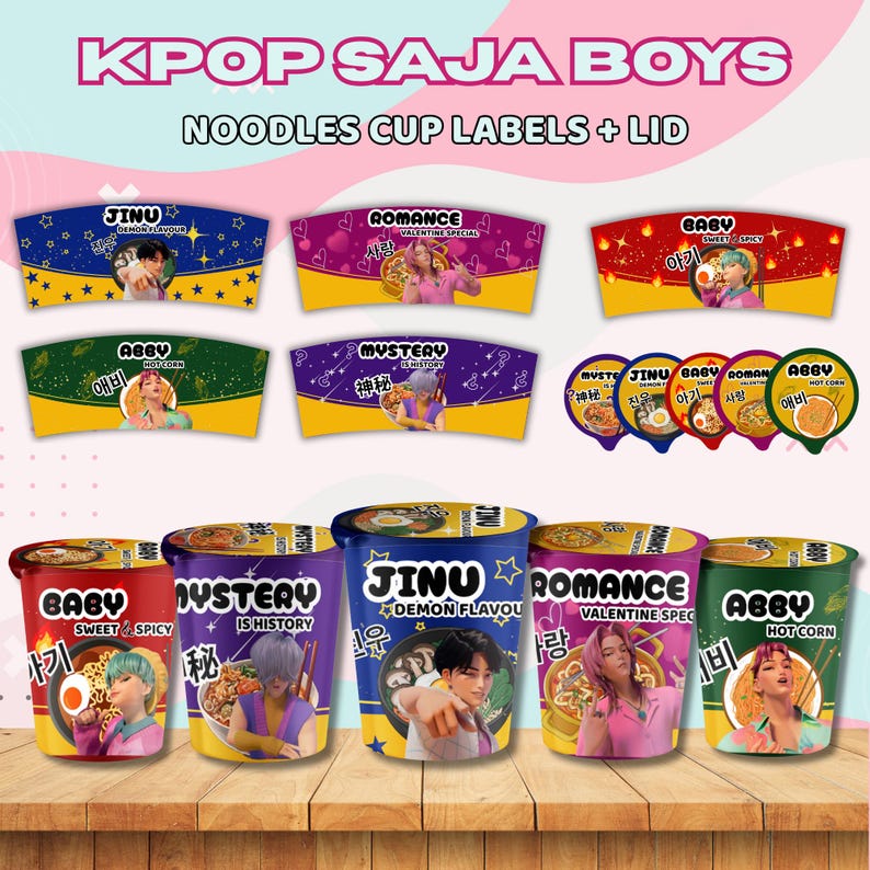 Kpop Demon Hunters, Saja Boys Ramen Cup Noodles, Cup Noodle Labels Ramyeon, Kpop Saja Boys Cup ...
