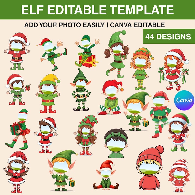 Christmas Elf Add Your Own Face Photo Frames Bundle, Santa, Elf Face ...