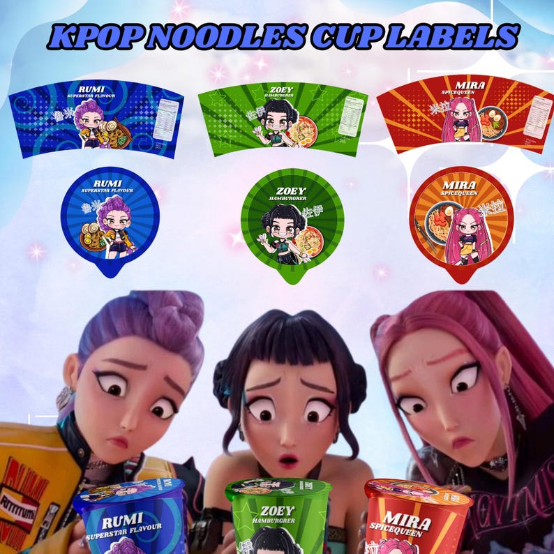Kpop Party Bundle | Huntrix Kpop Ramen Cup Noodle Labels + Huntrix Soda Pop Can Label | Kpop ...