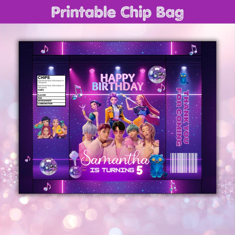 Editable Kpop Demon Hunters Chip Bag Label, Huntrix Chips Bag Wrapper ...