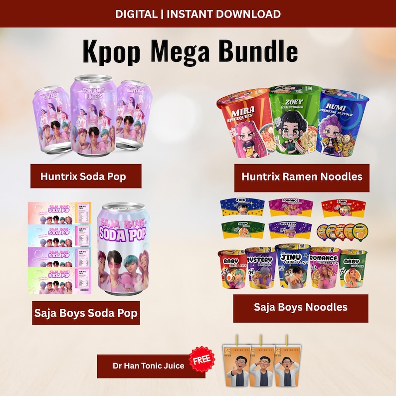 Kpop Demon Hunters Birthday Bundle: KDH Cup Noodles Ramen Label, Saja ...